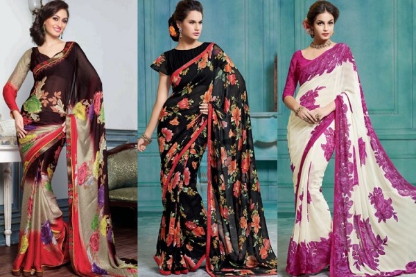 Chiffon Floral Print Sarees For Fall 2015 Are The ‘IT’ Thing For Parties